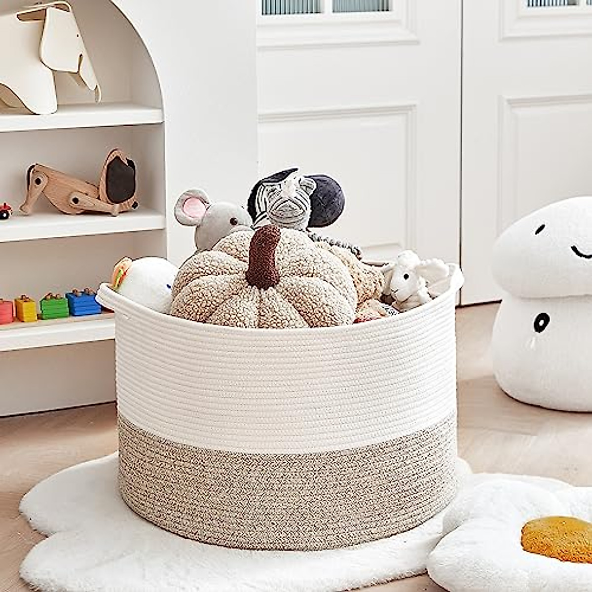 R RUNKA Extra Large Cotton Rope Basket 22" x 14" - Toy Basket for Kids -Blanket Basket for Living Room - Woven Baskets for Storage