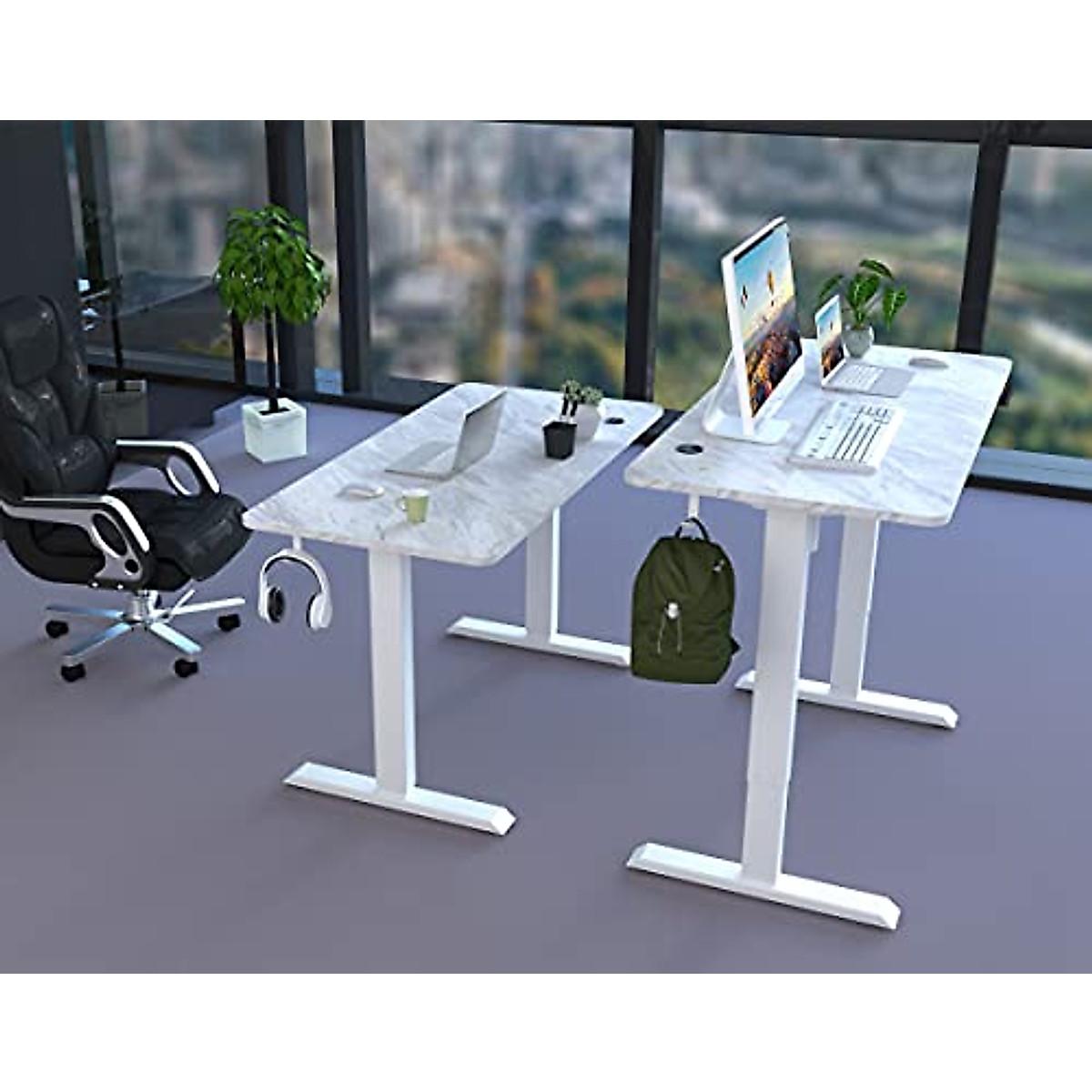 Win Up Time Electric Standing Desk- Adjustable Height Desk, Sit Stand Desk Frame & 48 x 24 Inches Table Top, Adjustable Desks for Home Office, Marbling Style
