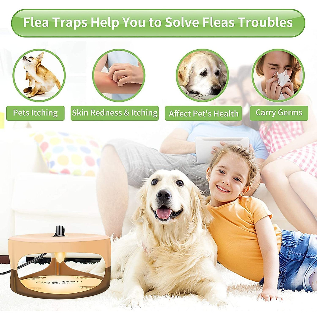Flea Traps for Inside Your Home,Sticky Flea Trap,Flea Treatment with Light Refills and Sticky Pads,Electronic Flea Light Trap for Indoor,Flea Bombs for Home,Flea Killer for Home (Beige, 2 Pack)