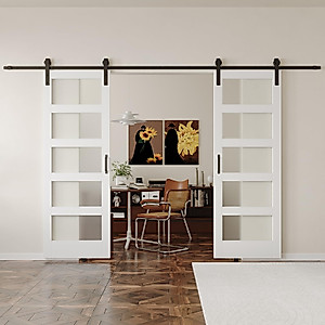 ARKHJEM Double 30''x84'' Frosted Glass Barn Door x 2, DIY Interior Barn Doors for Home 5 Lattices of Clear Glass Easy Installation for Living Room(No Hardware Include)