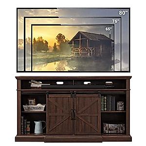 SinCiDo Farmhouse TV Stand for 80 Inch TVs, 39" Tall Entertainment Center w/Double Sliding Barn Door, Large Media Console Cabinet w/Soundbar & Adjustable Shelves for Living Room, 70inch, Brown