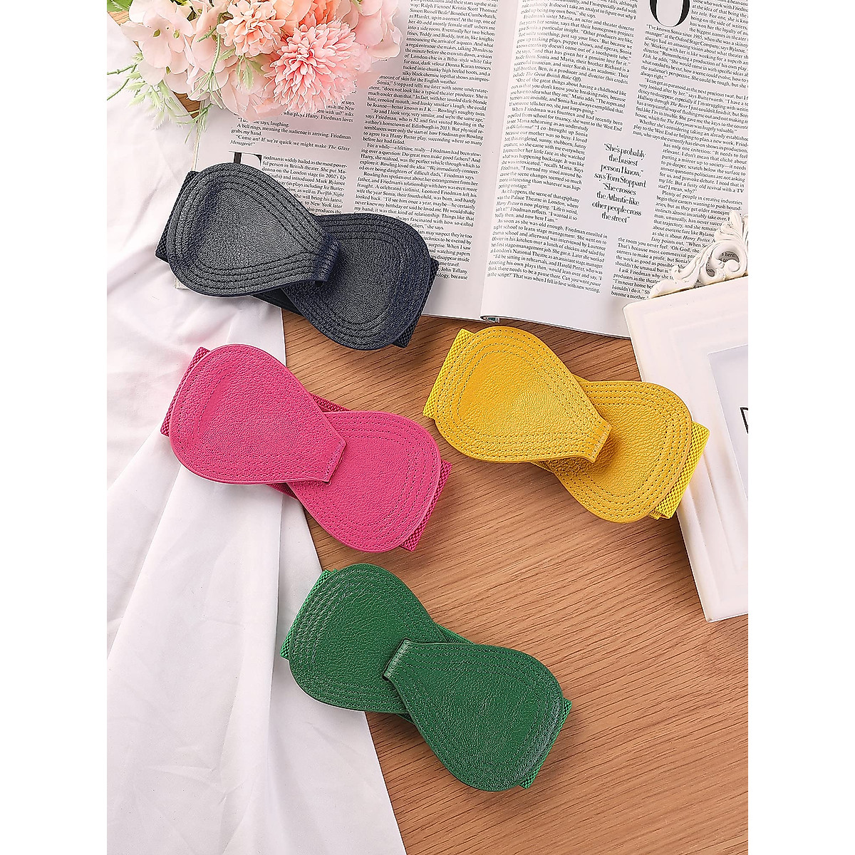 Allegra K Interlock Buckle 8-shaped Faux Leather Elastic Belt Cinch Waistband for Lady Fit Waist Girth:25"/63.5cm-37"/94cm Black