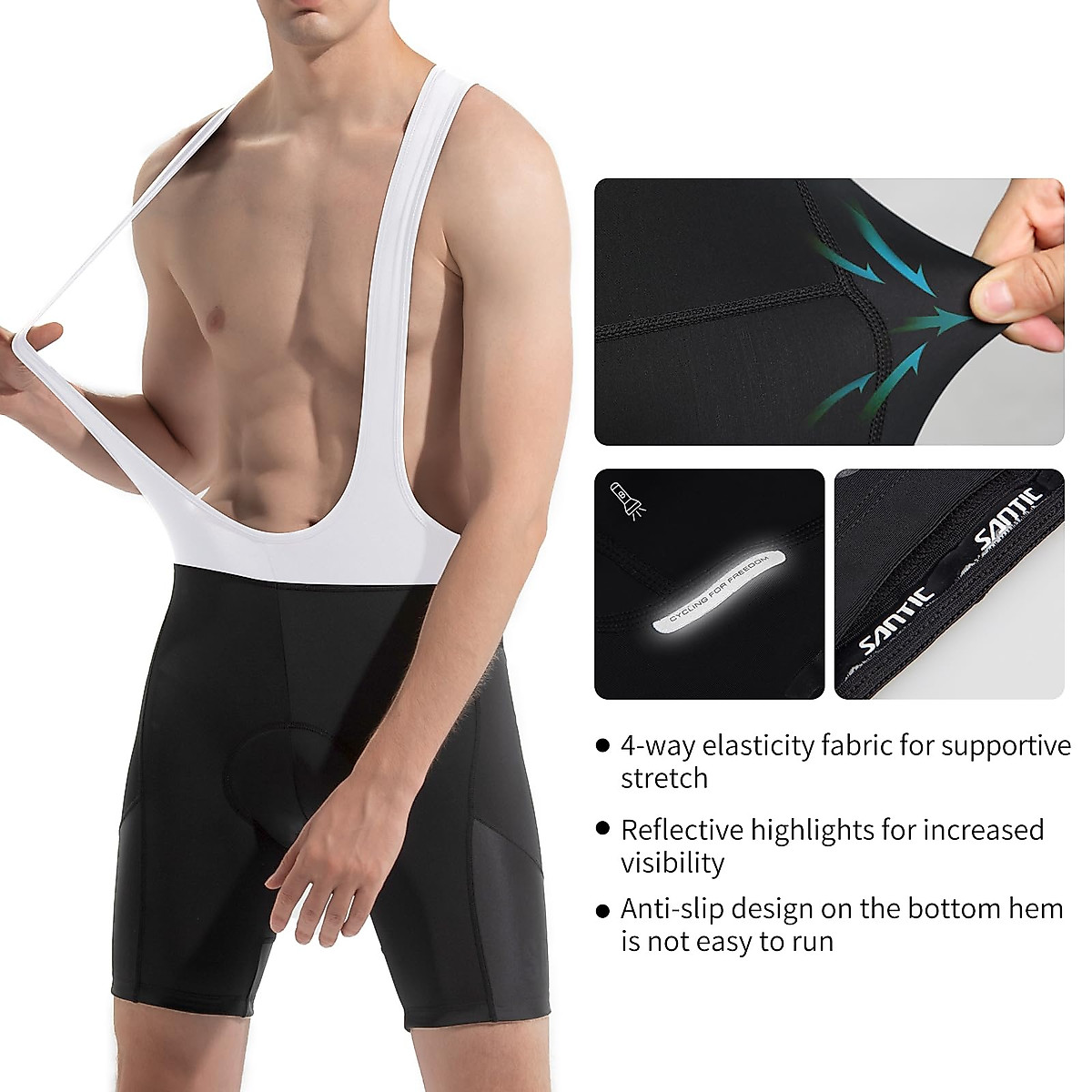 Santic Men's Cycling Bib Shorts 4D Padded Breathable Road Bike Cycling Bibs Biking Bicycle Gel Long Travel White