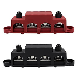 Heart Horse Power Distribution Block Bus Bar 5/16'' Terminal Stud 4 Post with Cover 250 Amp Rating for Marine Automotive and Solar Wiring RV Boat (250A, 5/16'', Red+Black)