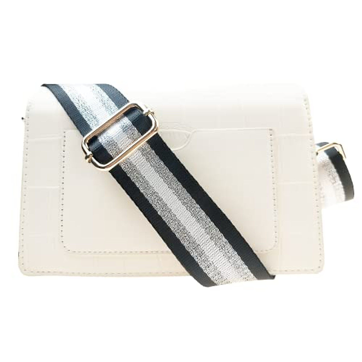 DEEPMEOW Wide Purse Straps Replacement Crossbody, Adjustable Retro Jacquard Guitar Strap, Multi-pattern Shoulder Bag Straps with Gold Hardware for Handbag (B-Silver black strap)