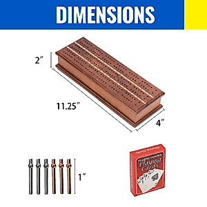 GSE Games & Sports Expert 2-Track Wooden Cribbage Board Game Box with Playing Cards, Metal Pegs and Storage Drawer, Classic Cribbage Board with Large Storage
