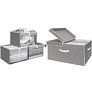StorageWorks Closet Storage Bins with Clear Window 3 pack, 55L Closet Storage Organizer, Storage Bin with Double-Open Lid