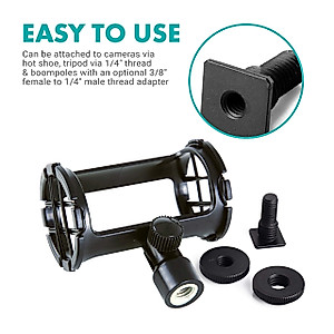 Movo SMM1 Microphone Shock Mount with Camera Cold Shoe for Shotgun Microphones 19-25mm in Diameter (Including Rode NTG-1, NTG-2, Sennheiser MKE-600)