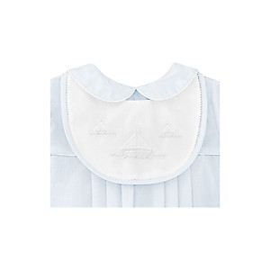 Petit Ami Baby Boys' Romper with Embroidered Sailboat Bib, 6 Months, Blue