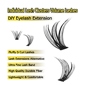 Cluster Lashes Wispy Natural Look Individual Lashes 200pcs D Curl DIY Cluster Eyelash Extension 9-16mm Mixed Tray 3D Volume Faux Mink Cluster Lashes by ZANLUFLY
