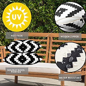 Yaofavo Outdoor Pillow Covers Set of 2, Waterproof Boho Farmhouse Throw Pillow Covers Geometric Pillow Cases for Patio Garden(Black&Cream White-10, 18x18 Inch)