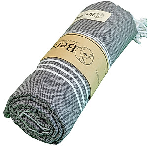 Bersuse 100% Cotton - Anatolia XL Throw Blanket Turkish Towel - 61 x 82 Inches, Anthracite