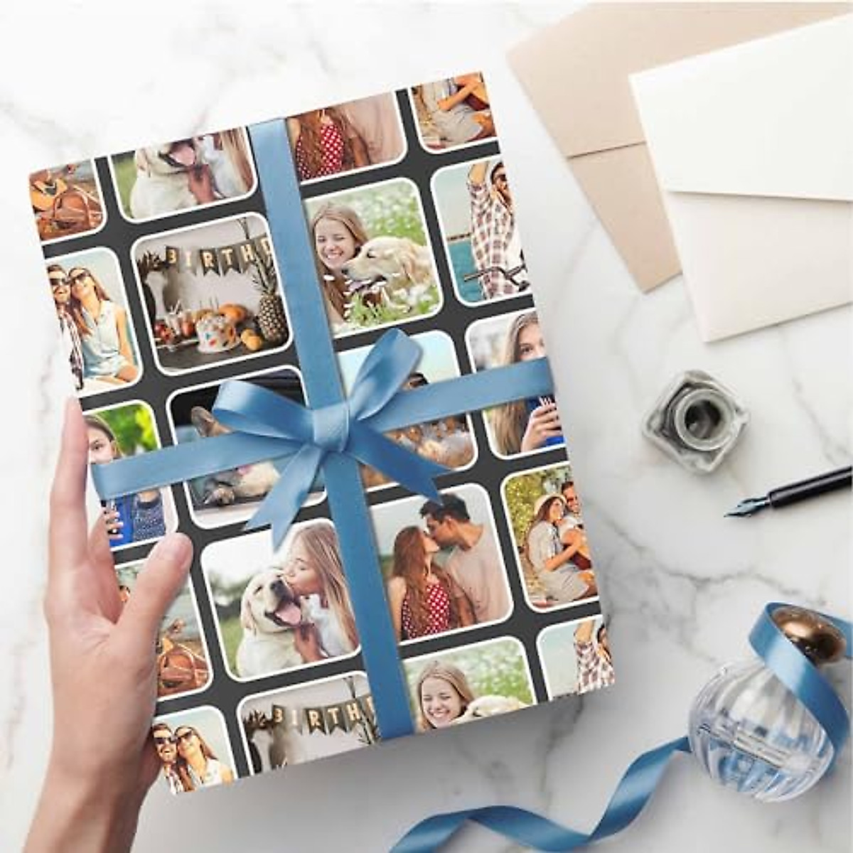Custom Wrapping Paper, Personalized Wrapping Paper with Your Photo Paper 58 x 23 Inches Customized Birthday Christmas Gifts Wrap for Mom Dad and Friend