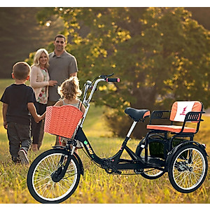Adult Tricycle Folding Bicycle Comfortable seat 3 Wheel Bicycle Rear Enlarged Vegetable Basket Double Chain 20inch Shock Absorber Front Fork for Parents and Children Maximum Load 440lbs (Black)