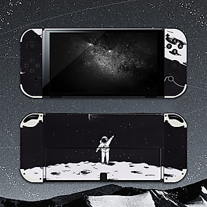 BelugaDesign Space Switch Skin | Cool Sticker Wrap Vinyl Decal | Galaxy Spaceship Astronaut Moon Cute | Compatible with Nintendo Switch (Switch OLED, Black White)