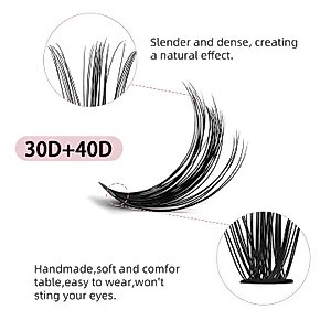 DIY Eyelash Extension Kit, 240 Pcs Lash Clusters individual Cluster Lashes with Super Hold Mascara Brush Bond and Seal Eyelash Glue and Lash Applicator eyelash cluster extensions Set (30+40D Kit)