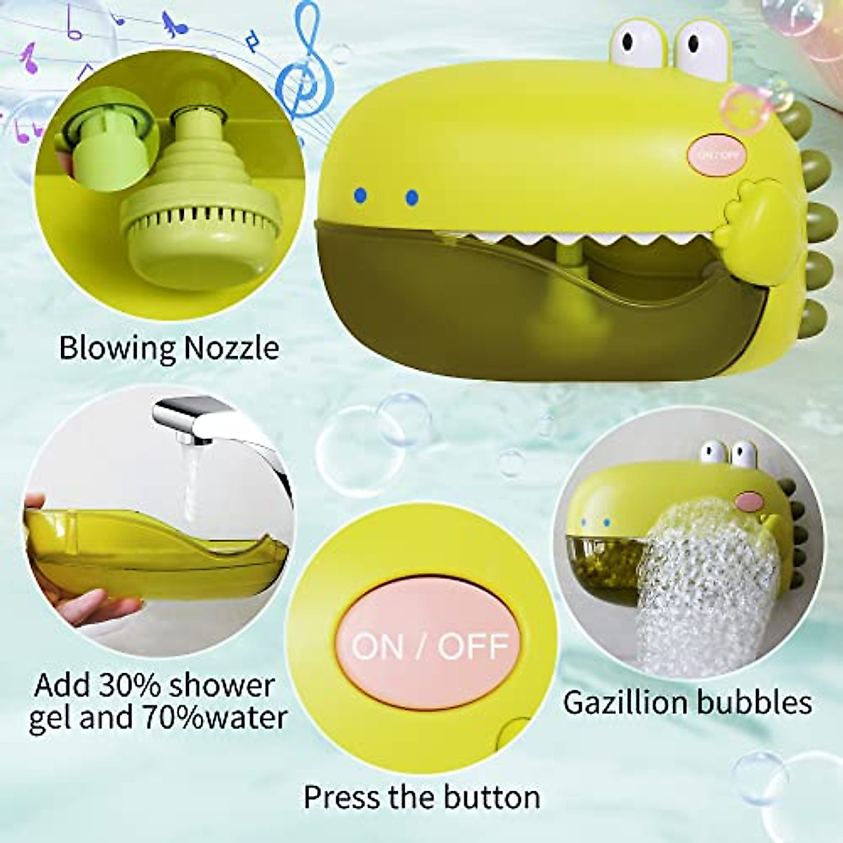Grechi Dinosaur Bath Toys,Baby Bath Toys for The Baby Bathtub,Toddler Bath Toys Automatic Bubble Machine,Plays 12 Children’s Songs,Bath Toy Makes Great Gifts for Toddlers Age 2 3 Year Old Girl Boy