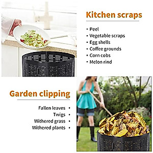 Compost Bin, Outdoor Composter Bin - 220 Gallon, Easy Assembling, Large Capacity, Fast Creation of Fertile Soil (Black with Gloves)