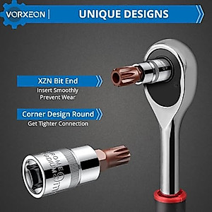 VORXEON 10 Pcs Triple Square Spline Bit Socket Set M4 - M18, S2 Alloy Steel and CR-V XZN Sockets with Storage Case, 1/4” 3/8” 1/2” Drive