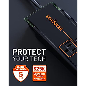 ECHOGEAR ShockBlocker 8 Outlet Surge Protector Power Strip - Slim Design Can Power & Protect Your Entire TV, Office, Or Gaming Setup - Advanced Surge Suppressor with 3420 Joules of Protection