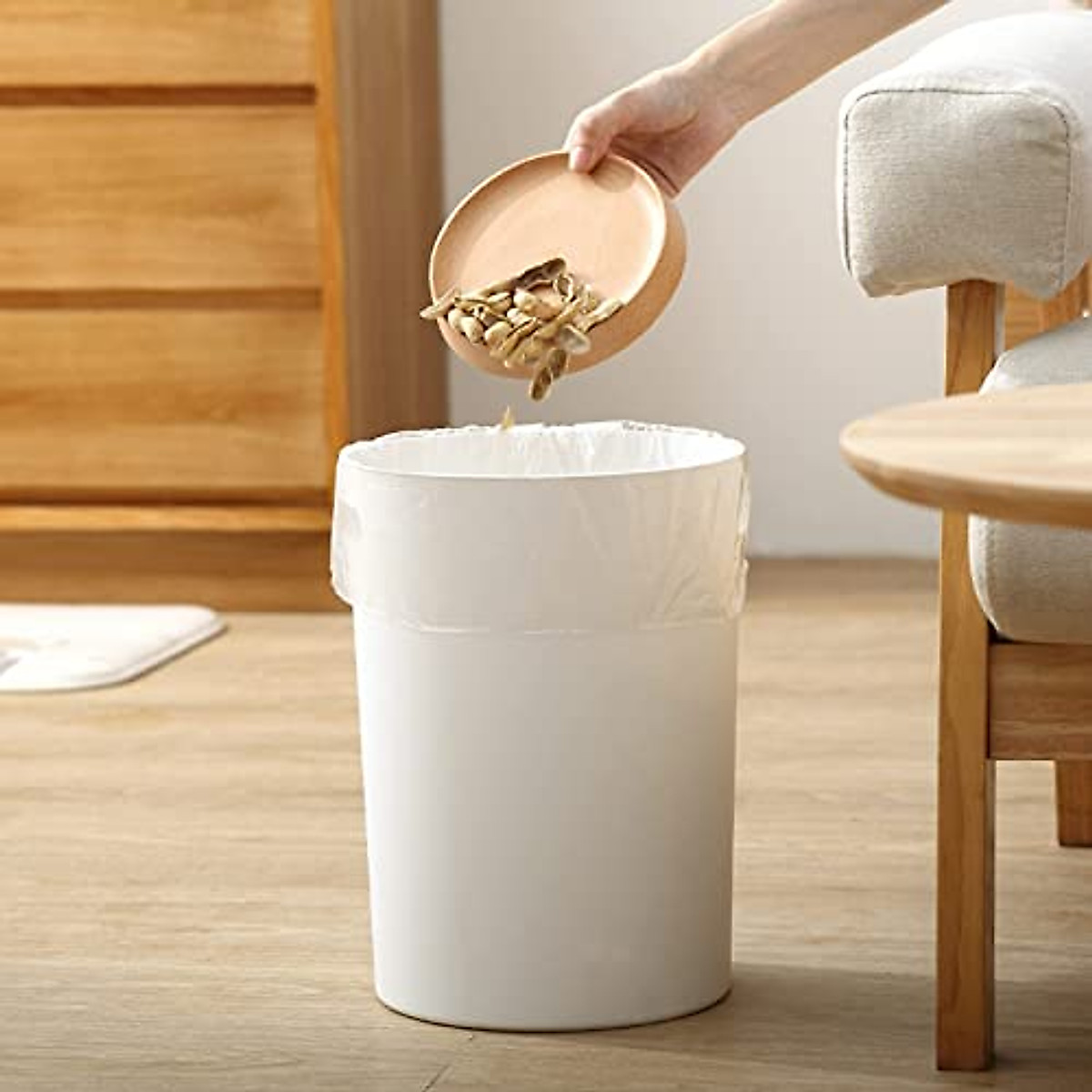 Lyellfe 6 Pack Small Trash Can, 1.5 Gallon Round Plastic Wastebasket with Handles, White Garbage Container Recycling Bins for Compact Space Bathroom, Office, Bedroom, Kitchen