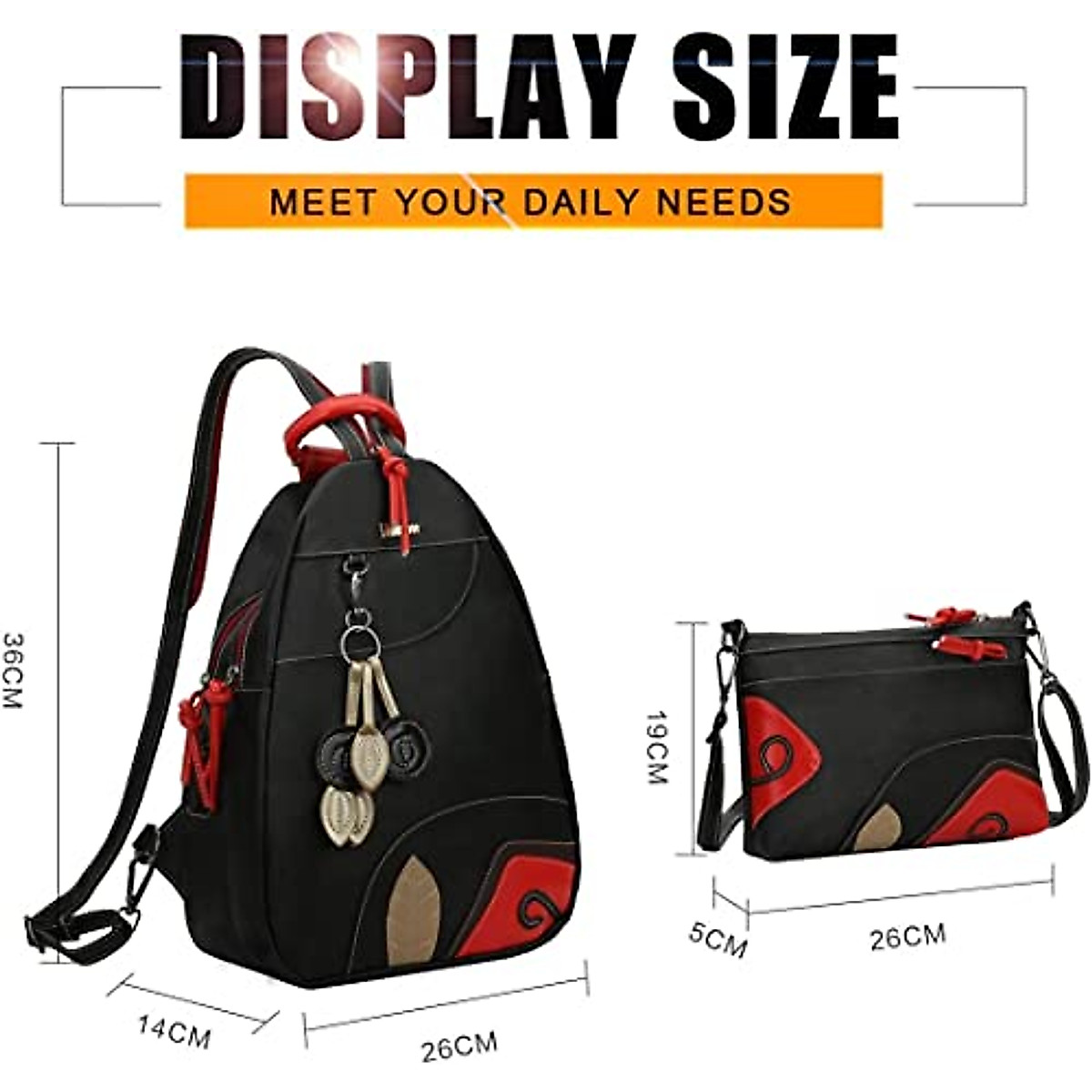 Eshow Small Backpack Purse for Women PU Leather Women's Backpack 2 Way Convertible Casual School Backpacks Hobo Handbag-2 Pcs