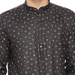 ITOS365 Men's Tunic Cotton Short Kurta Button Down Shirt Indian Clothing Casual Party Dress Gifts Items Black Medium