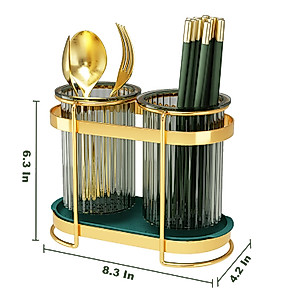 Esusom Utensil Holder 2-slot for Kitchen Countertop or Table, Plastic Silverware Storage Organizer Caddy Wall Mount or Stand, Anti-Rust Cutlery Holder for Spoons, Forks, Knives and Chopsticks