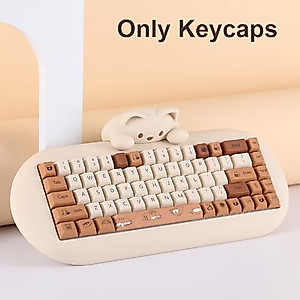YUNZII Coffee Cat Dye Sub PBT Keycaps,152 Full Keys Dye Sublimation Custom Keycap Set with Key Puller for Cherry Gateron MX Switches Mechanical Gaming Keyboard (Cherry Profile, Coffee Cat)