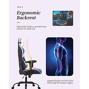 PC Gaming Chair Racing Office Chair E-Sports Computer Chair with Lumbar Support Adjustable Headrest 2D Armrest Rolling Swivel Game Chair Task Ergonomic PU Leather Desk Chair