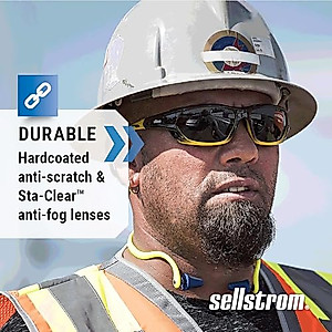 Sellstrom - 70001AZ Polycarbonate Sealed Safety Glasses/Protective Eyewear, Anti-Fog Coating, Detachable Soft Co-Molded Temples, U.S. Military Ballistic Rated, Yellow & Black with Smoke Tint, S70001