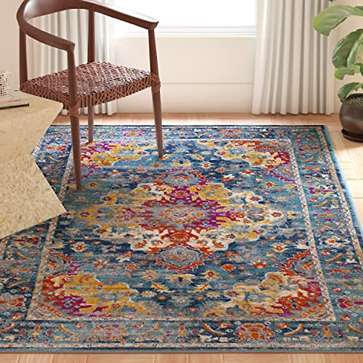 SAFAVIEH Madison Collection 6' x 9' Teal / Fuchsia MAD154L Boho Chic Medallion Non-Shedding Living Room Bedroom Dining Home Office Area Rug