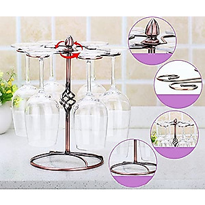 Fadak New Wine Holder 6 Cup Holder Lower Cabinet Hanging Goblet Holder - Undrilled Brass Champagne Gold Matte Stainless Steel (L)