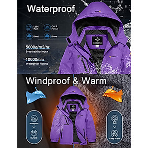GEMYSE Girl's Waterproof Ski Snow Jacket Fleece Windproof Winter Jacket with Hood (Purple,14/16)