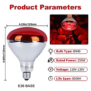 Jugbuy 250 Watt Red Heat Lamp Bulbs, Chicken Infrared Incandescent Light Bulb, Brooder Heat Lamps for Chickens, Chicks, Reptile, Pets, Coop, Poultry, Food, Bathroom, Ceiling, E26 Base - 2 Pack