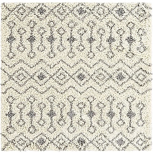 Unique Loom Moroccan Trellis Shag Collection Area Rug - Meknes (6' Square, Ivory/Gray)