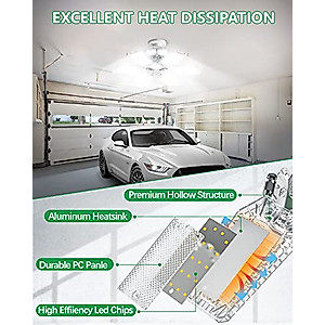 Garage Light 165W 16500LM 6500K 2 Pack, LED Garage Light LED Shop Lights Garage Lights Ceiling LED with 6+1 Adjustable Panels Support E26/E27 for Garage, Barn, Workshop, Basement（Transparent）