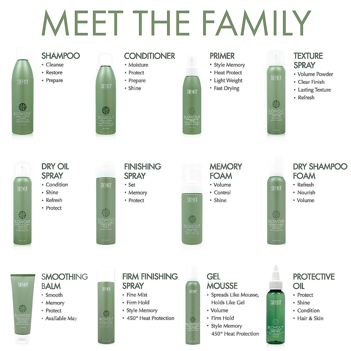 Surface Hair Blowout Shampoo for Women and Men, Organic Conditioner and Heat Resistant Hair Style Protector with Babassu Oil 33.8 Fl. Oz.