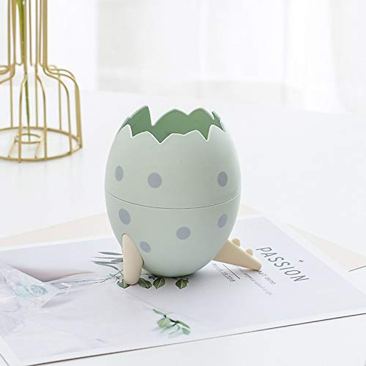Arinda Trash Can Dinosaur Egg Desktop Storage Bucket Clamshell Large Capacity Multifunctional Compact Sorting Trash