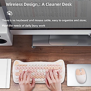 Wireless Mouse and Keyboard, Cute Cat Keyboard Mouse Combo for Present,2.4G Cordless Computer Mice with USB Receiver for Laptop PC MAC (Milk Tea Brown)