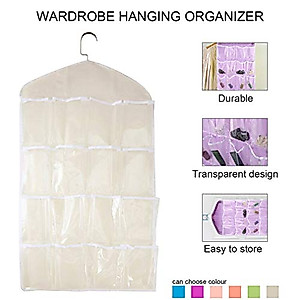 Lobonbo 1pc 16 Pockets Hanging Bag Wall Wardrobe Storage Organizer Socks Underwear Sundries Sorting Storage Bags Bathroom Accessories(Beige)