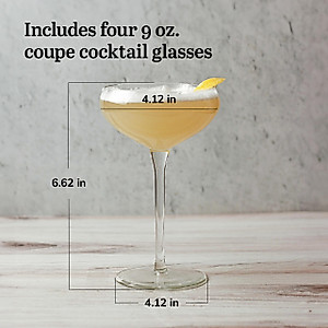 Libbey Signature Kentfield Coupe Cocktail Glasses Set of 4, Coupe Bowl Stemmed Cocktail Glasses, Dishwasher Safe Champagne Coupe Glasses Gift Set