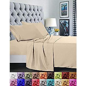 Elegant Comfort ® 1500 Thread Count Egyptian Quality Super Soft WRINKLE FREE & WRINKLE RESISTANT 4 pc Sheet Set, Deep Pocket Up to 18" - All Size and Colors, Queen Beige