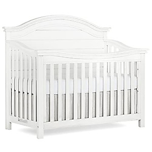 Evolur Belmar Curve 5-in-1 Convertible Crib in Weathered White, Greenguard Gold Certified, Features 3 Mattress Height Settings, Crafted from Hardwood, Wooden Nursery Furniture