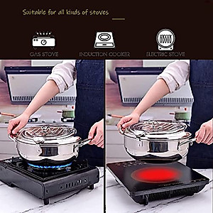 Deep Fryer Pot, 3.4L Tempura Deep Frying Pot 304 Stainless Steel with Temperature Control and Oil Filter Rack for French Fries and Chicken(9.5inch）