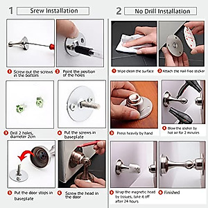 Redunest Door Stopper, Magnetic Door Stop, 2 Pack Magnetic Door Catch, Stainless Steel Door Holder, No Drilling Doorstop with Self Adhesive Tape, Stronger Mount, Hold Door Open, Anti-Collision Mute