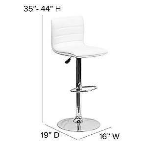 Flash Furniture Vincent Modern White Vinyl Adjustable Bar Stool with Back, Swivel Stool with Chrome-Pedestal Base and Footrest