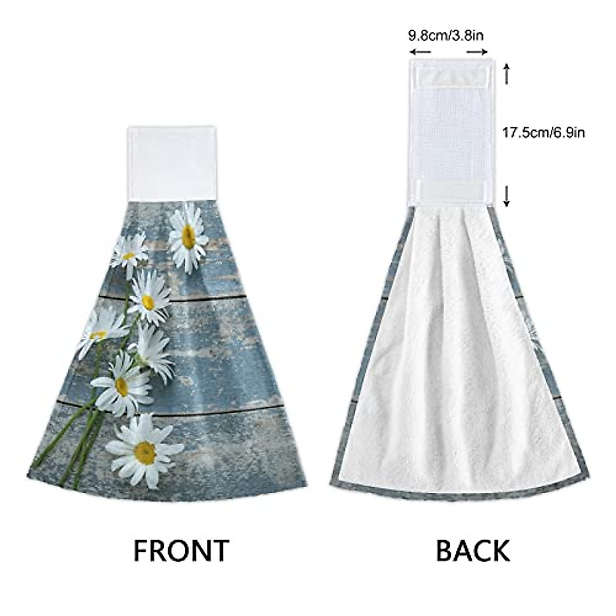 Summer Daisy Flowers Kitchen Hand Towels Vintage Wooden Board Hanging Dish Towels with Loop 2PCS, Soft Super Absorbent Fingertip Towel Dishcloths for Bathroom Washroom Guestroom Hotel 12x17 In
