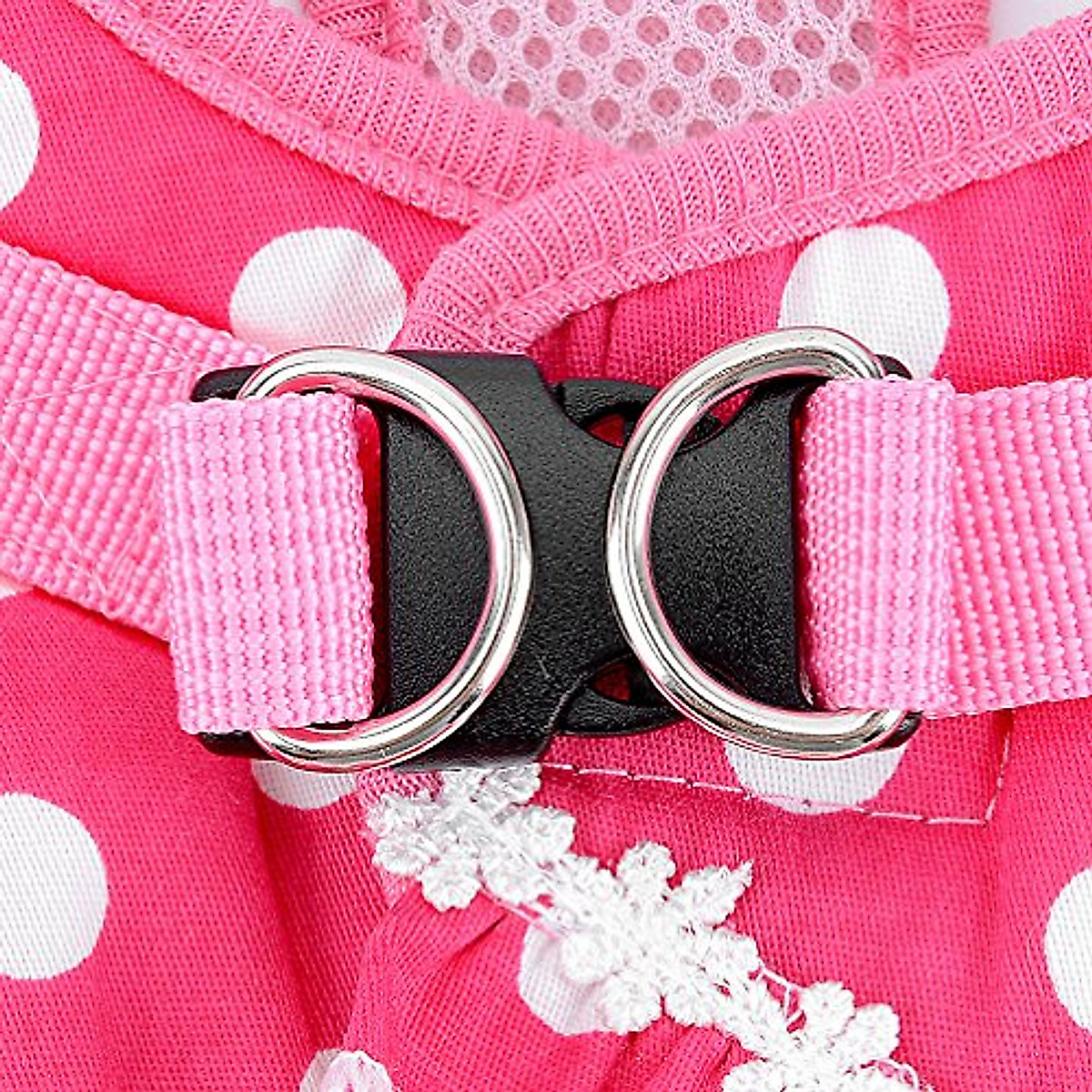 SELMAI Brother cat Dog Small Dog Harness Pink Leash Set Ladies Polka Dot Vest Mesh Padded Lead for Pet Cat Puppy Girls S