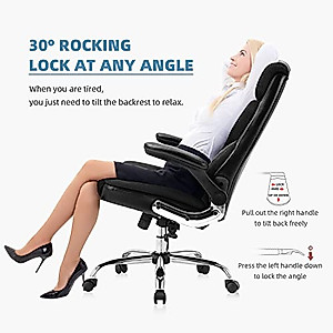 YAMASORO Ergonomic Office Chair Leather Computer Desk High Back Executive Chairs with Wheels and Flip-up Arms, Adjustable Headrest, Tilt and Lumbar Support, Black
